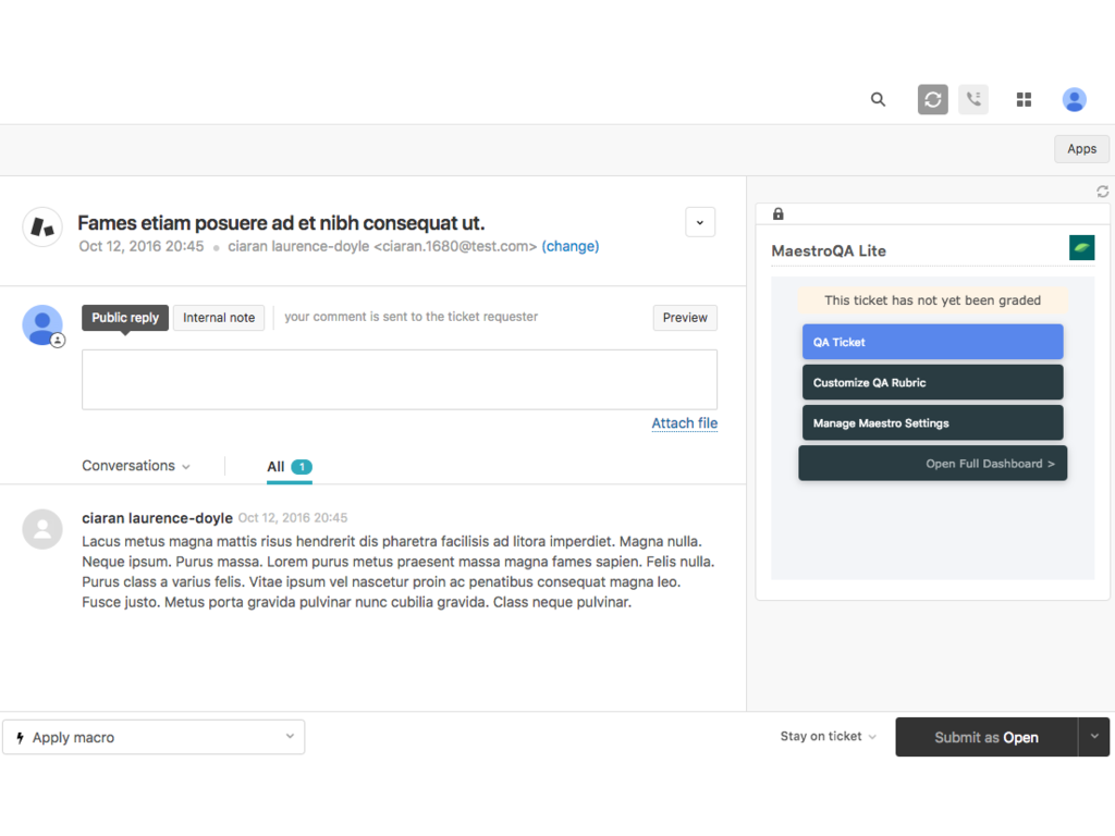 Maestro QA Auto Quality Assurance Lite App Integration with Zendesk Support
